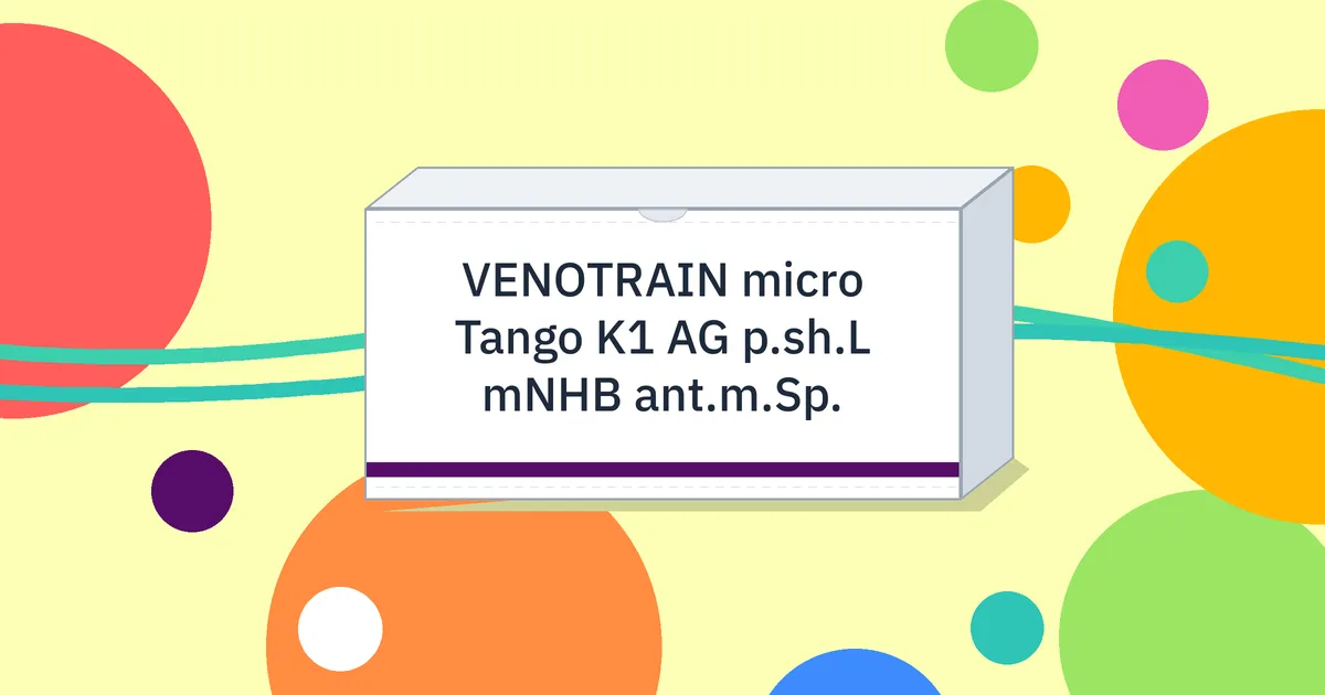 Symbolbild: Packung mit der Aufschrift VENOTRAIN micro Tango K1 AG p.sh.L mNHB ant.m.Sp. (PZN 17760703) – Verfügbarkeit und Bezug in Apotheken in Frankfurt am Main