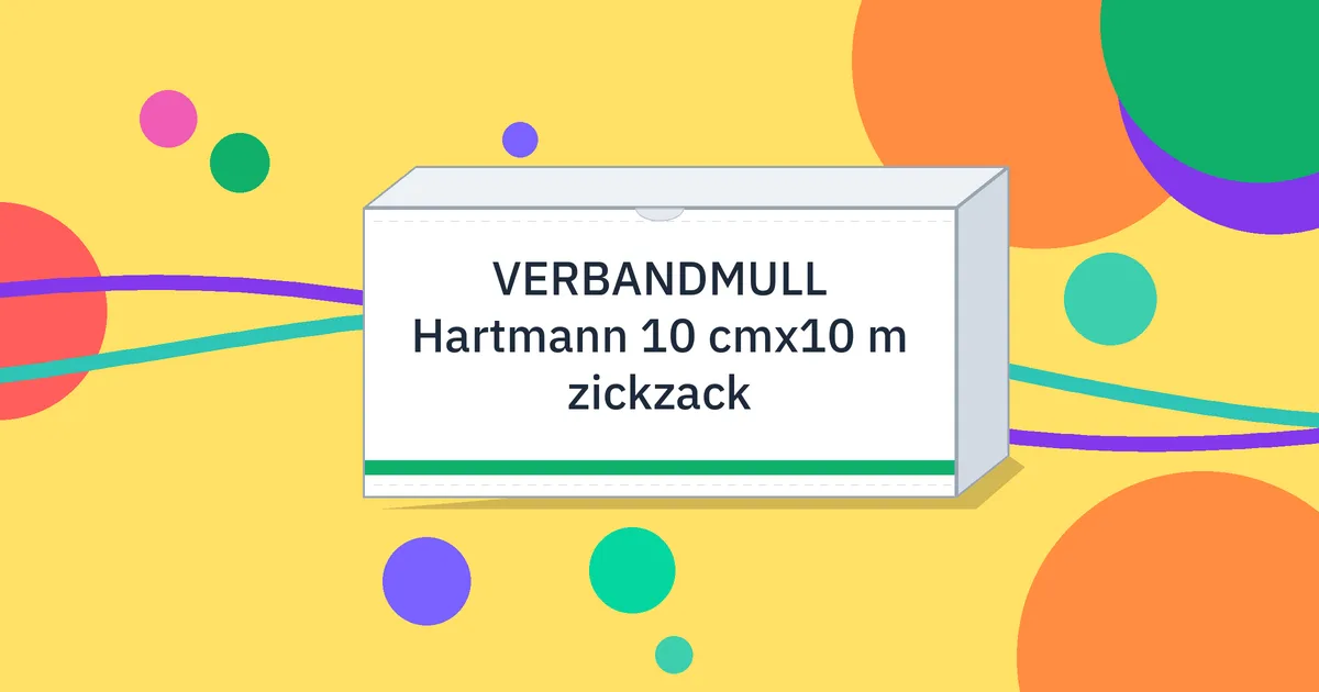 Symbolbild: Packung mit der Aufschrift VERBANDMULL Hartmann 10 cmx10 m zickzack (PZN 01083749) – Verfügbarkeit und Bezug in Apotheken in Frankfurt am Main