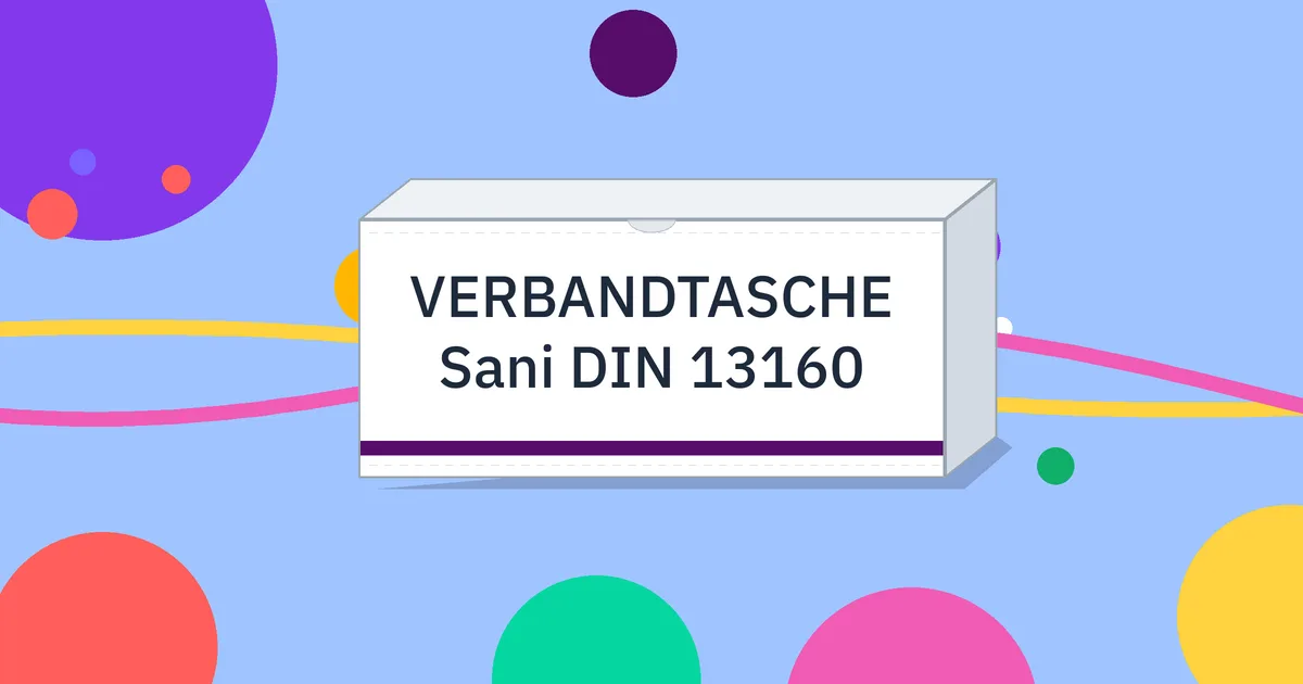 Symbolbild: Packung mit der Aufschrift VERBANDTASCHE Sani DIN 13160 (PZN 12492439) – Verfügbarkeit und Bezug in Apotheken in Frankfurt am Main