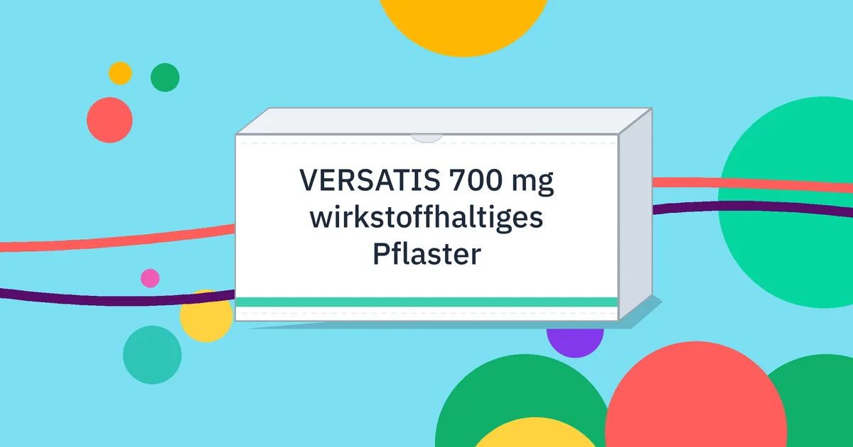 Symbolbild: Packung mit der Aufschrift VERSATIS 700 mg wirkstoffhaltiges Pflaster (PZN 15266459) – Verfügbarkeit und Bezug in Apotheken in Frankfurt am Main