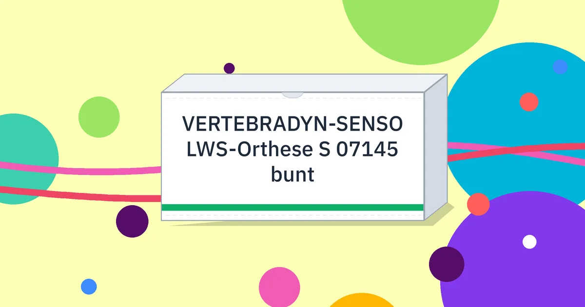 Symbolbild: Packung mit der Aufschrift VERTEBRADYN-SENSO LWS-Orthese S 07145 bunt (PZN 01471919) – Verfügbarkeit und Bezug in Apotheken in Frankfurt am Main