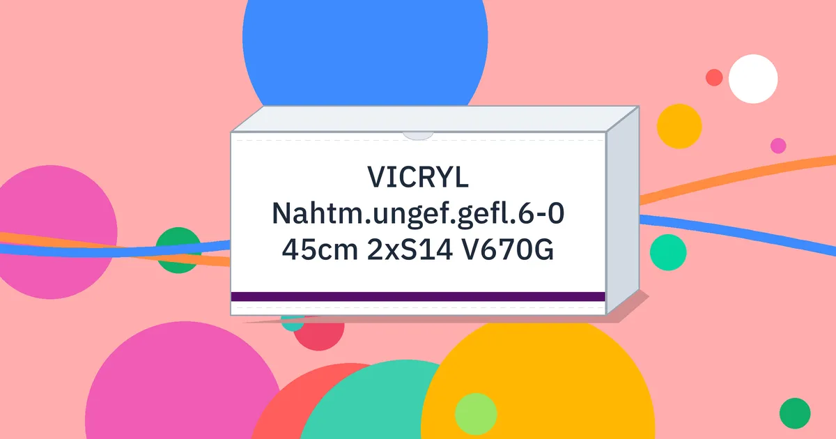 Symbolbild: Packung mit der Aufschrift VICRYL Nahtm.ungef.gefl.6-0 45cm 2xS14 V670G (PZN 16256902) – Verfügbarkeit und Bezug in Apotheken in Frankfurt am Main