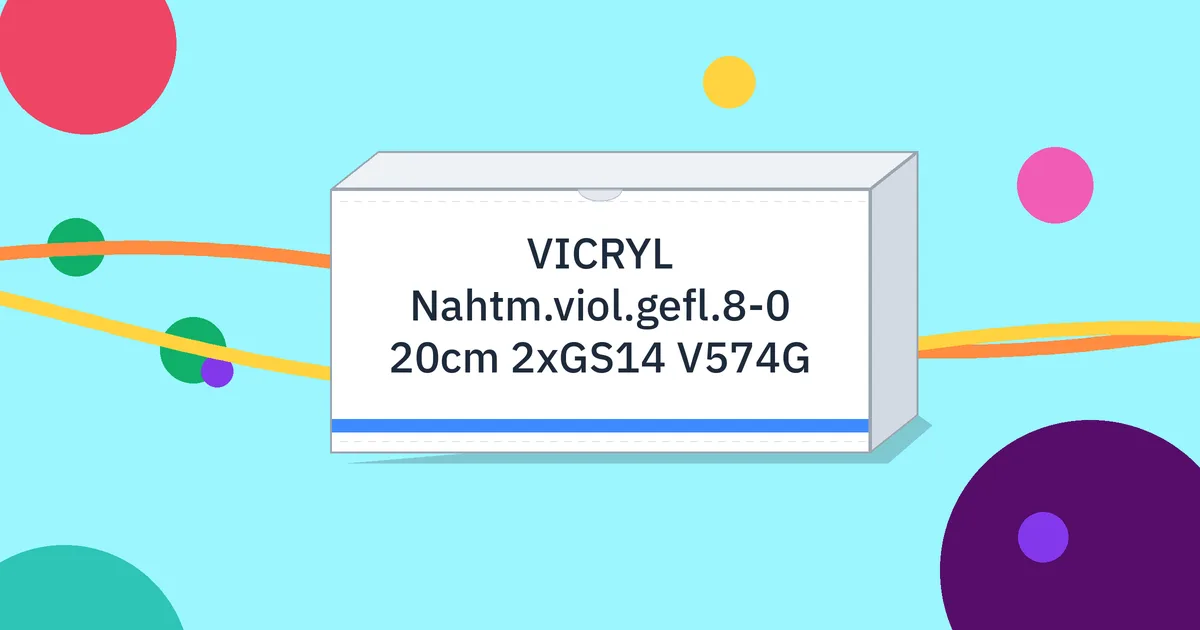 Symbolbild: Packung mit der Aufschrift VICRYL Nahtm.viol.gefl.8-0 20cm 2xGS14 V574G (PZN 18605583) – Verfügbarkeit und Bezug in Apotheken in Frankfurt am Main