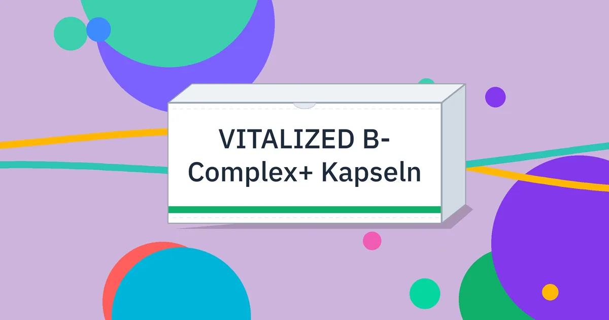 Symbolbild: Packung mit der Aufschrift VITALIZED B-Complex+ Kapseln (PZN 20109650) – Verfügbarkeit und Bezug in Apotheken in Frankfurt am Main