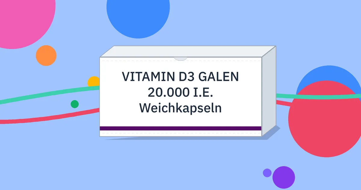 Symbolbild: Packung mit der Aufschrift VITAMIN D3 GALEN 20.000 I.E. Weichkapseln (PZN 17944248) – Verfügbarkeit und Bezug in Apotheken in Frankfurt am Main