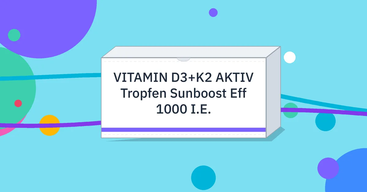 Symbolbild: Packung mit der Aufschrift VITAMIN D3+K2 AKTIV Tropfen Sunboost Eff 1000 I.E. (PZN 16885928) – Verfügbarkeit und Bezug in Apotheken in Frankfurt am Main
