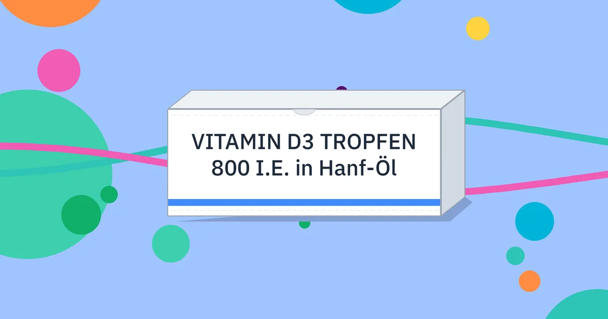 Symbolbild: Packung mit der Aufschrift VITAMIN D3 TROPFEN 800 I.E. in Hanf-Öl (PZN 11867624) – Verfügbarkeit und Bezug in Apotheken in Frankfurt am Main