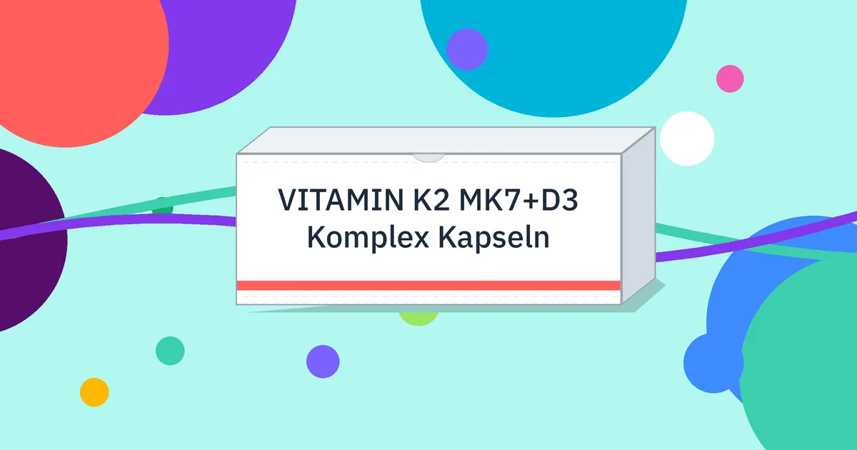 Symbolbild: Packung mit der Aufschrift VITAMIN K2 MK7+D3 Komplex Kapseln (PZN 13753310) – Verfügbarkeit und Bezug in Apotheken in Frankfurt am Main