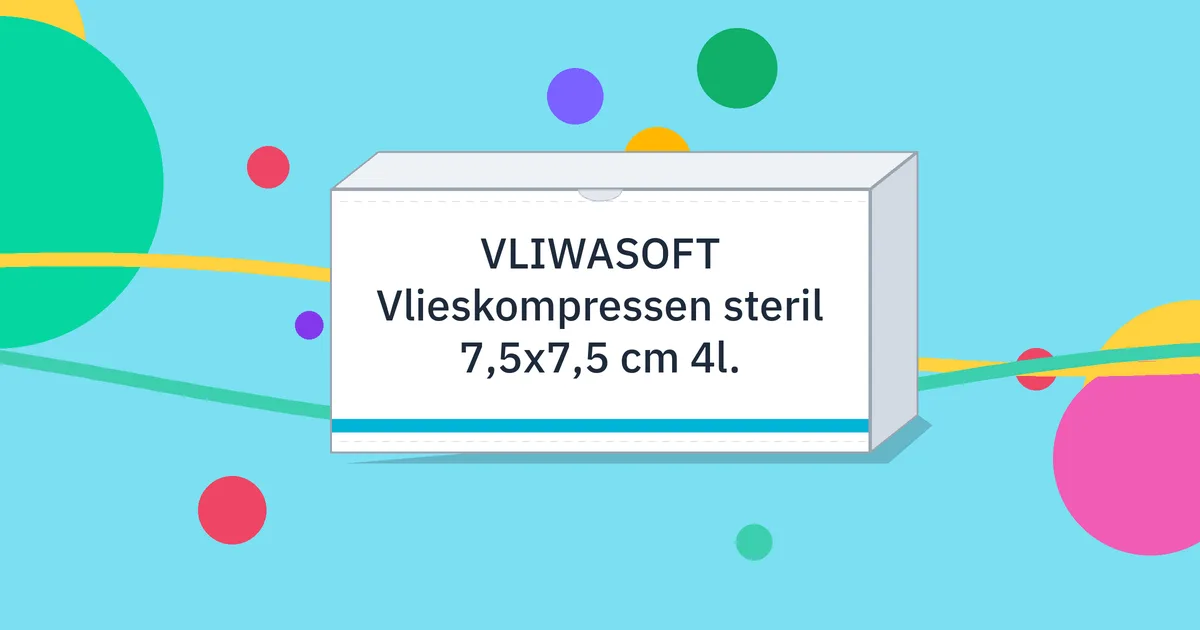 Symbolbild: Packung mit der Aufschrift VLIWASOFT Vlieskompressen steril 7,5x7,5 cm 4l. (PZN 15431450) – Verfügbarkeit und Bezug in Apotheken in Frankfurt am Main