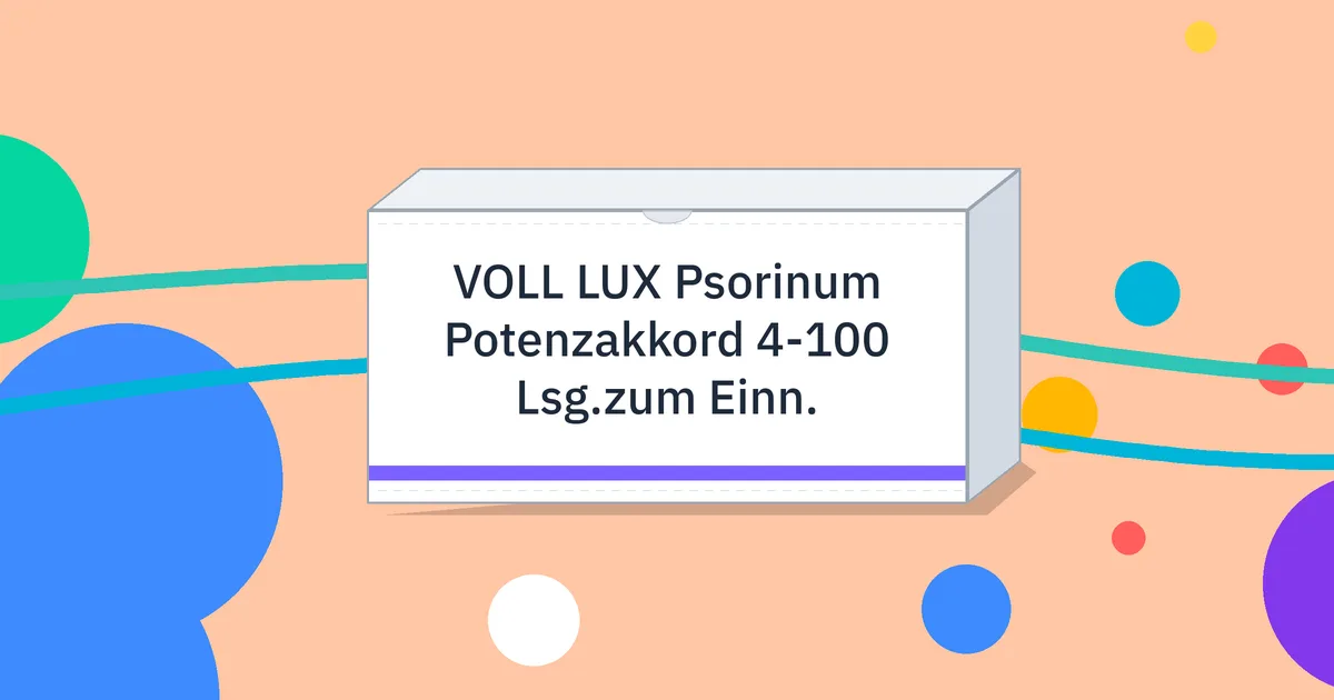 Symbolbild: Packung mit der Aufschrift VOLL LUX Psorinum Potenzakkord 4-100 Lsg.zum Einn. (PZN 12390839) – Verfügbarkeit und Bezug in Apotheken in Frankfurt am Main