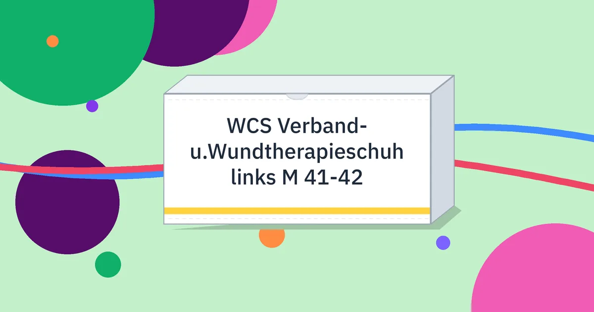 Symbolbild: Packung mit der Aufschrift WCS Verband-u.Wundtherapieschuh links M 41-42 (PZN 16629591) – Verfügbarkeit und Bezug in Apotheken in Frankfurt am Main