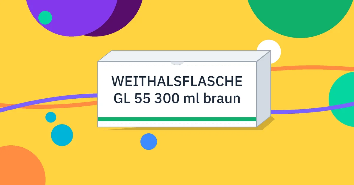 Symbolbild: Packung mit der Aufschrift WEITHALSFLASCHE GL 55 300 ml braun (PZN 18015367) – Verfügbarkeit und Bezug in Apotheken in Frankfurt am Main