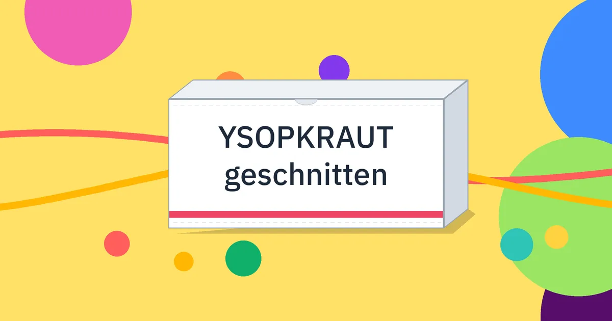 Symbolbild: Packung mit der Aufschrift YSOPKRAUT geschnitten (PZN 11310258) – Verfügbarkeit und Bezug in Apotheken in Frankfurt am Main