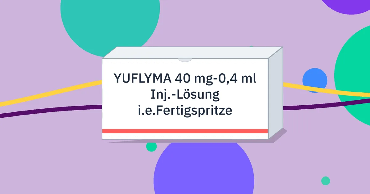 Symbolbild: Packung mit der Aufschrift YUFLYMA 40 mg-0,4 ml Inj.-Lösung i.e.Fertigspritze (PZN 19390587) – Verfügbarkeit und Bezug in Apotheken in Frankfurt am Main