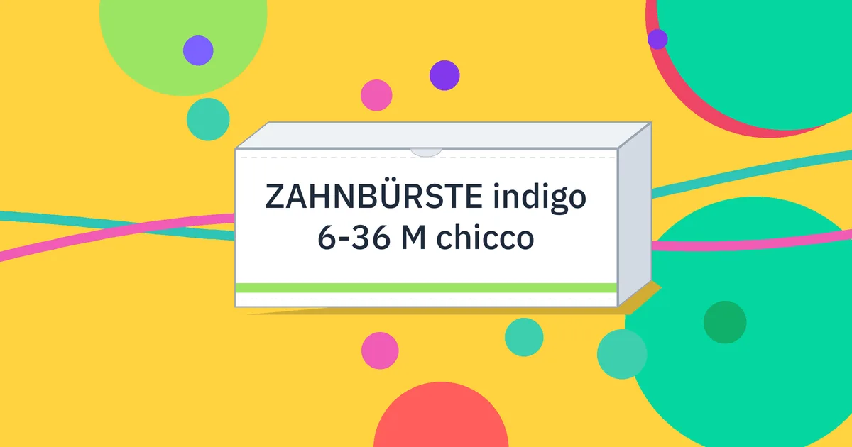 Symbolbild: Packung mit der Aufschrift ZAHNBÜRSTE indigo 6-36 M chicco (PZN 19374542) – Verfügbarkeit und Bezug in Apotheken in Frankfurt am Main