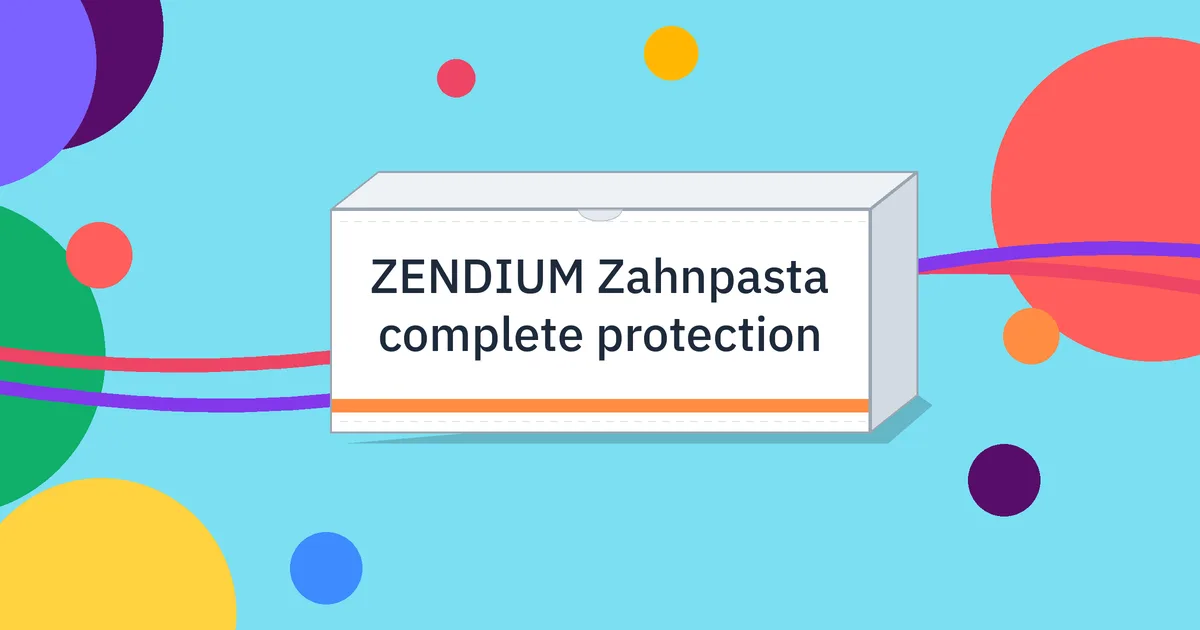 Symbolbild: Packung mit der Aufschrift ZENDIUM Zahnpasta complete protection (PZN 18725488) – Verfügbarkeit und Bezug in Apotheken in Frankfurt am Main