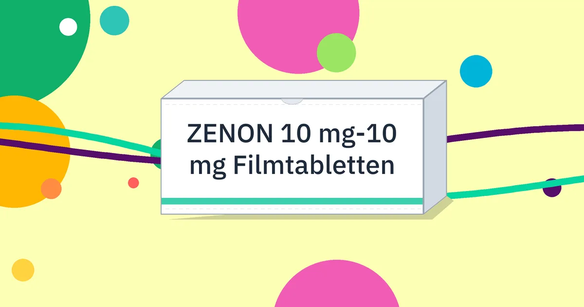 Symbolbild: Packung mit der Aufschrift ZENON 10 mg-10 mg Filmtabletten (PZN 19168469) – Verfügbarkeit und Bezug in Apotheken in Frankfurt am Main
