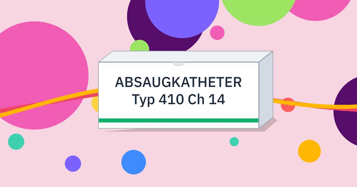 Symbolbild: Packung mit der Aufschrift ABSAUGKATHETER Typ 410 Ch 14 (PZN 07489719) – Verfügbarkeit und Bezug in Apotheken in Frankfurt am Main