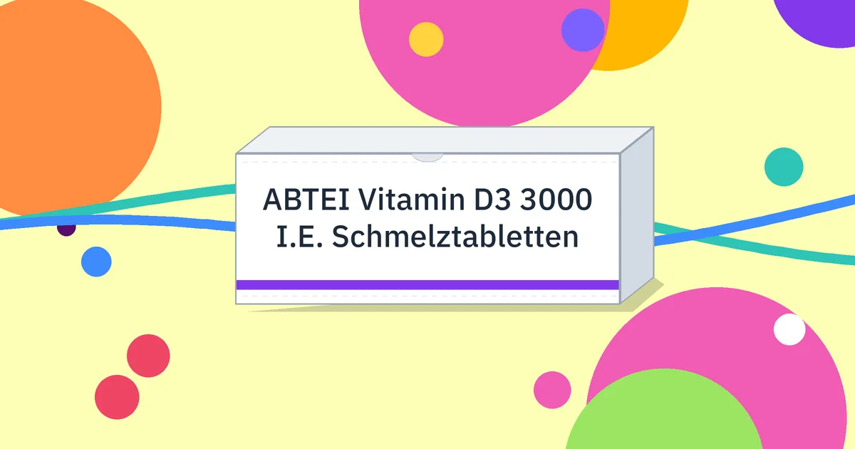Symbolbild: Packung mit der Aufschrift ABTEI Vitamin D3 3000 I.E. Schmelztabletten (PZN 18336255) – Verfügbarkeit und Bezug in Apotheken in Frankfurt am Main