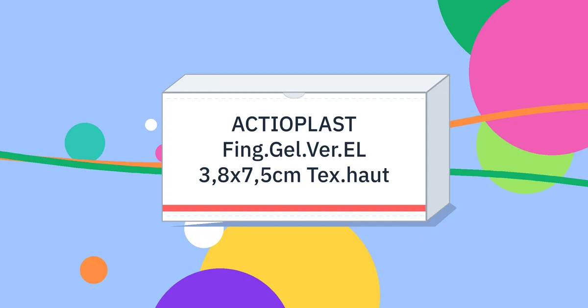 Symbolbild: Packung mit der Aufschrift ACTIOPLAST Fing.Gel.Ver.EL 3,8x7,5cm Tex.haut (PZN 05905036) – Verfügbarkeit und Bezug in Apotheken in Frankfurt am Main