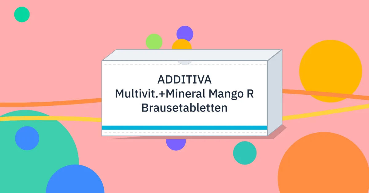 Symbolbild: Packung mit der Aufschrift ADDITIVA Multivit.+Mineral Mango R Brausetabletten (PZN 10060196) – Verfügbarkeit und Bezug in Apotheken in Frankfurt am Main