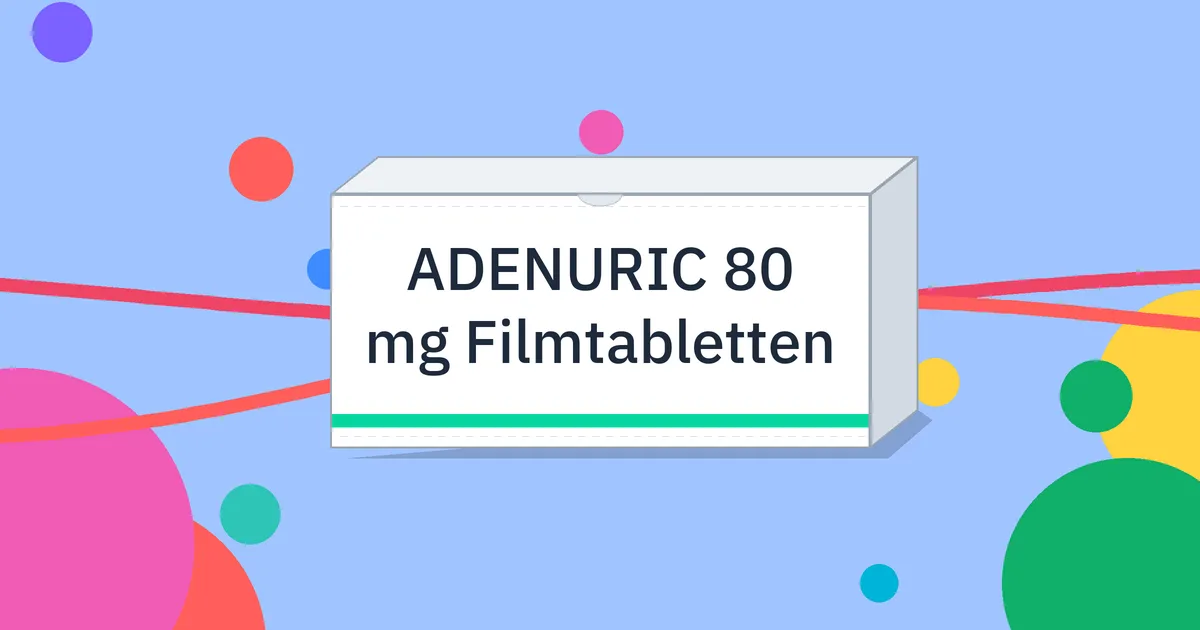 Symbolbild: Packung mit der Aufschrift ADENURIC 80 mg Filmtabletten (PZN 11853450) – Verfügbarkeit und Bezug in Apotheken in Frankfurt am Main