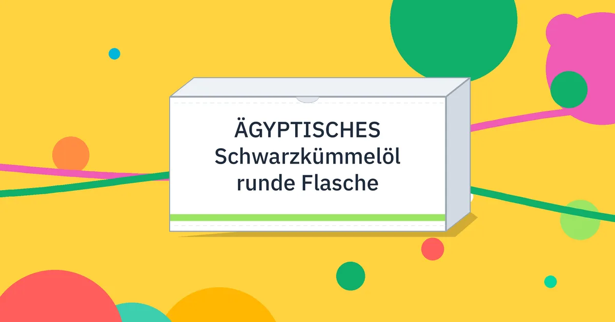 Symbolbild: Packung mit der Aufschrift ÄGYPTISCHES Schwarzkümmelöl runde Flasche (PZN 16530160) – Verfügbarkeit und Bezug in Apotheken in Frankfurt am Main