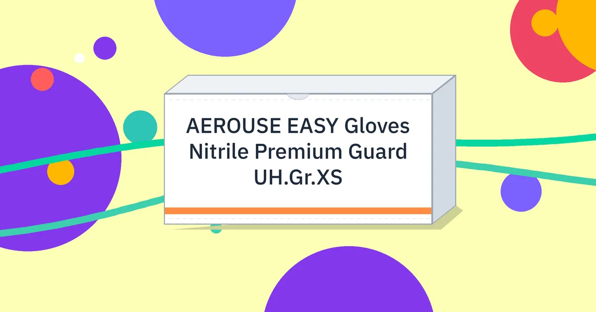 Symbolbild: Packung mit der Aufschrift AEROUSE EASY Gloves Nitrile Premium Guard UH.Gr.XS (PZN 11107959) – Verfügbarkeit und Bezug in Apotheken in Frankfurt am Main