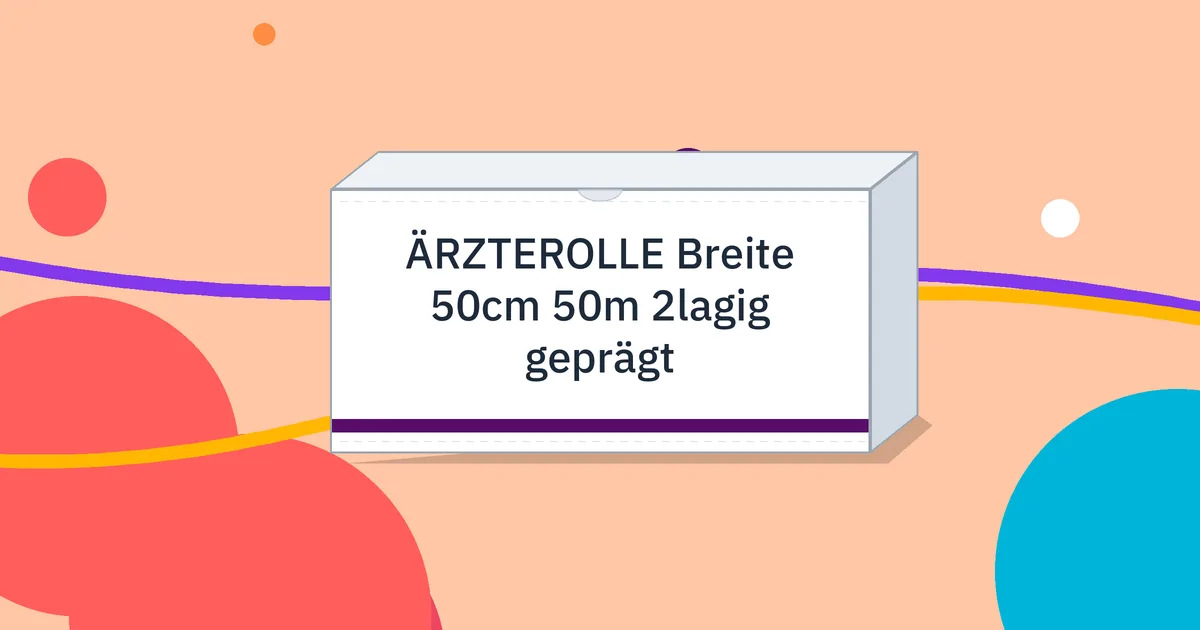 Symbolbild: Packung mit der Aufschrift ÄRZTEROLLE Breite 50cm 50m 2lagig geprägt (PZN 09102334) – Verfügbarkeit und Bezug in Apotheken in Frankfurt am Main