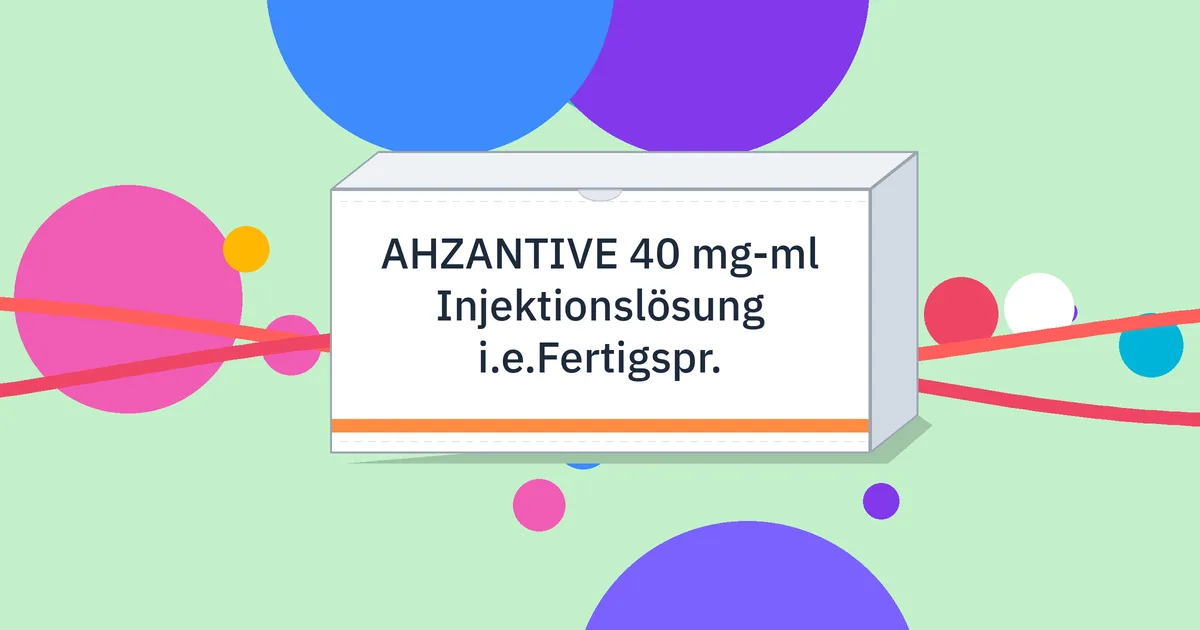 Symbolbild: Packung mit der Aufschrift AHZANTIVE 40 mg-ml Injektionslösung i.e.Fertigspr. (PZN 19764728) – Verfügbarkeit und Bezug in Apotheken in Frankfurt am Main