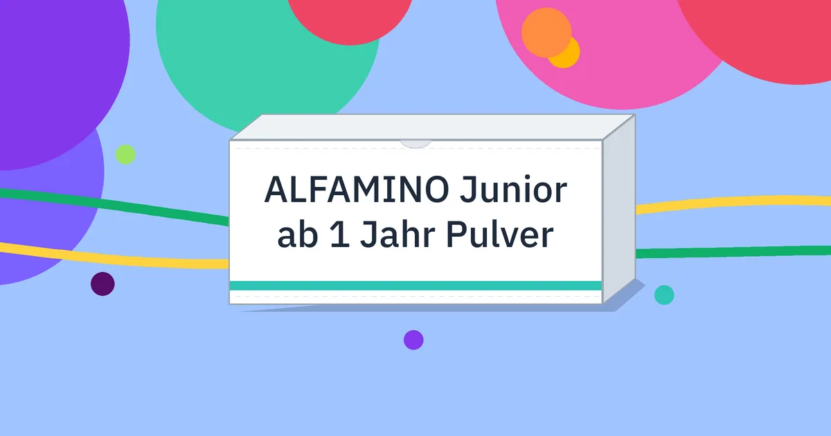 Symbolbild: Packung mit der Aufschrift ALFAMINO Junior ab 1 Jahr Pulver (PZN 13914405) – Verfügbarkeit und Bezug in Apotheken in Frankfurt am Main