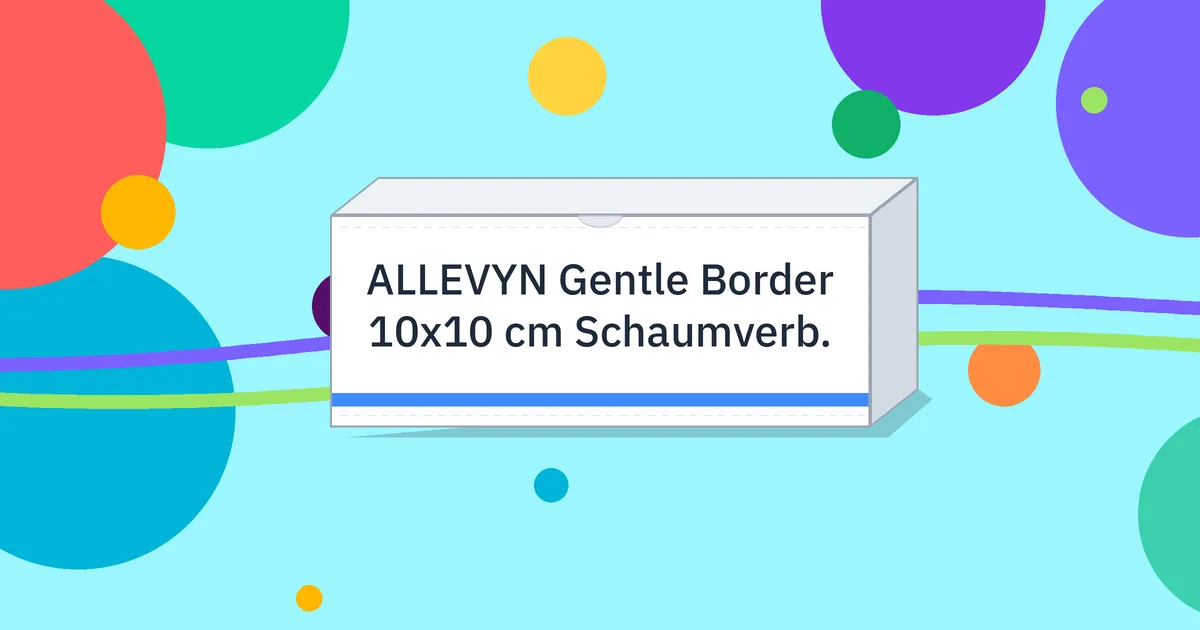 Symbolbild: Packung mit der Aufschrift ALLEVYN Gentle Border 10x10 cm Schaumverb. (PZN 13329865) – Verfügbarkeit und Bezug in Apotheken in Frankfurt am Main