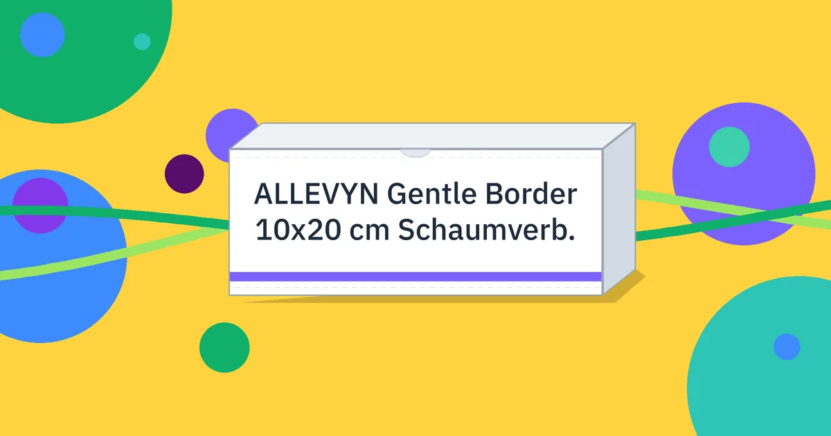 Symbolbild: Packung mit der Aufschrift ALLEVYN Gentle Border 10x20 cm Schaumverb. (PZN 07751904) – Verfügbarkeit und Bezug in Apotheken in Frankfurt am Main