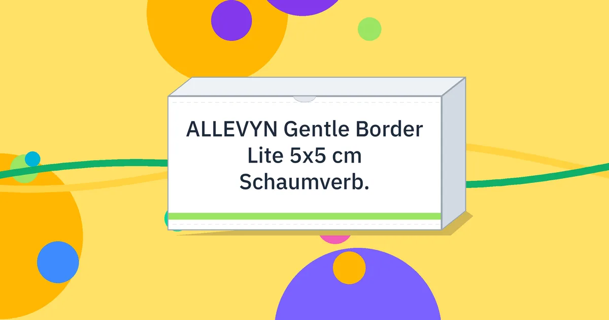 Symbolbild: Packung mit der Aufschrift ALLEVYN Gentle Border Lite 5x5 cm Schaumverb. (PZN 09431196) – Verfügbarkeit und Bezug in Apotheken in Frankfurt am Main