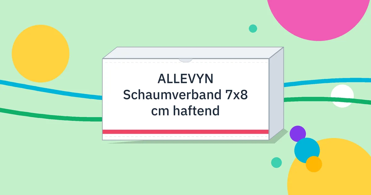 Symbolbild: Packung mit der Aufschrift ALLEVYN Schaumverband 7x8 cm haftend (PZN 03725867) – Verfügbarkeit und Bezug in Apotheken in Frankfurt am Main