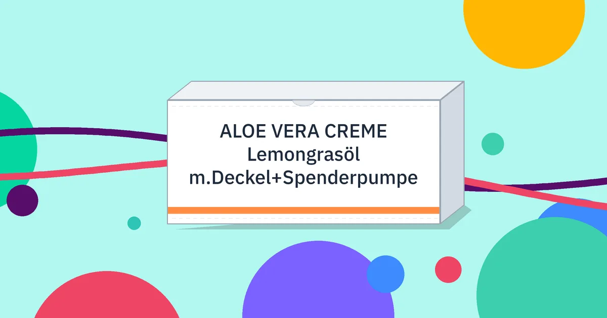 Symbolbild: Packung mit der Aufschrift ALOE VERA CREME Lemongrasöl m.Deckel+Spenderpumpe (PZN 17876529) – Verfügbarkeit und Bezug in Apotheken in Frankfurt am Main