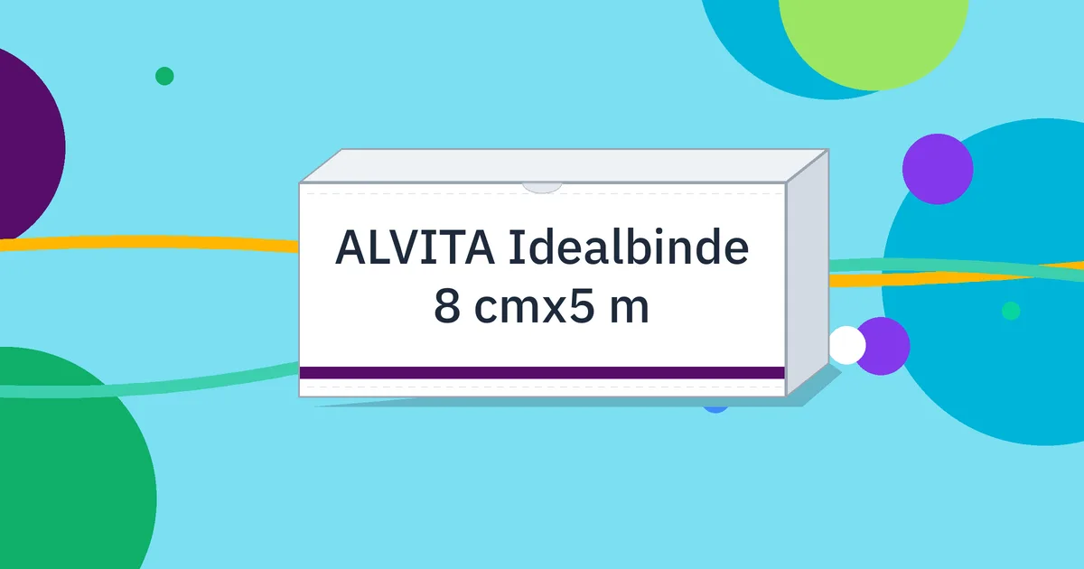 Symbolbild: Packung mit der Aufschrift ALVITA Idealbinde 8 cmx5 m (PZN 16811321) – Verfügbarkeit und Bezug in Apotheken in Frankfurt am Main