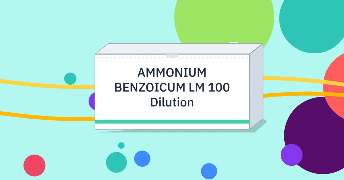 Symbolbild: Packung mit der Aufschrift AMMONIUM BENZOICUM LM 100 Dilution (PZN 13320226) – Verfügbarkeit und Bezug in Apotheken in Frankfurt am Main