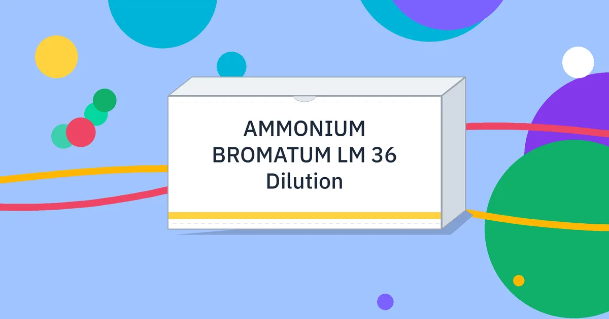 Symbolbild: Packung mit der Aufschrift AMMONIUM BROMATUM LM 36 Dilution (PZN 13320634) – Verfügbarkeit und Bezug in Apotheken in Frankfurt am Main