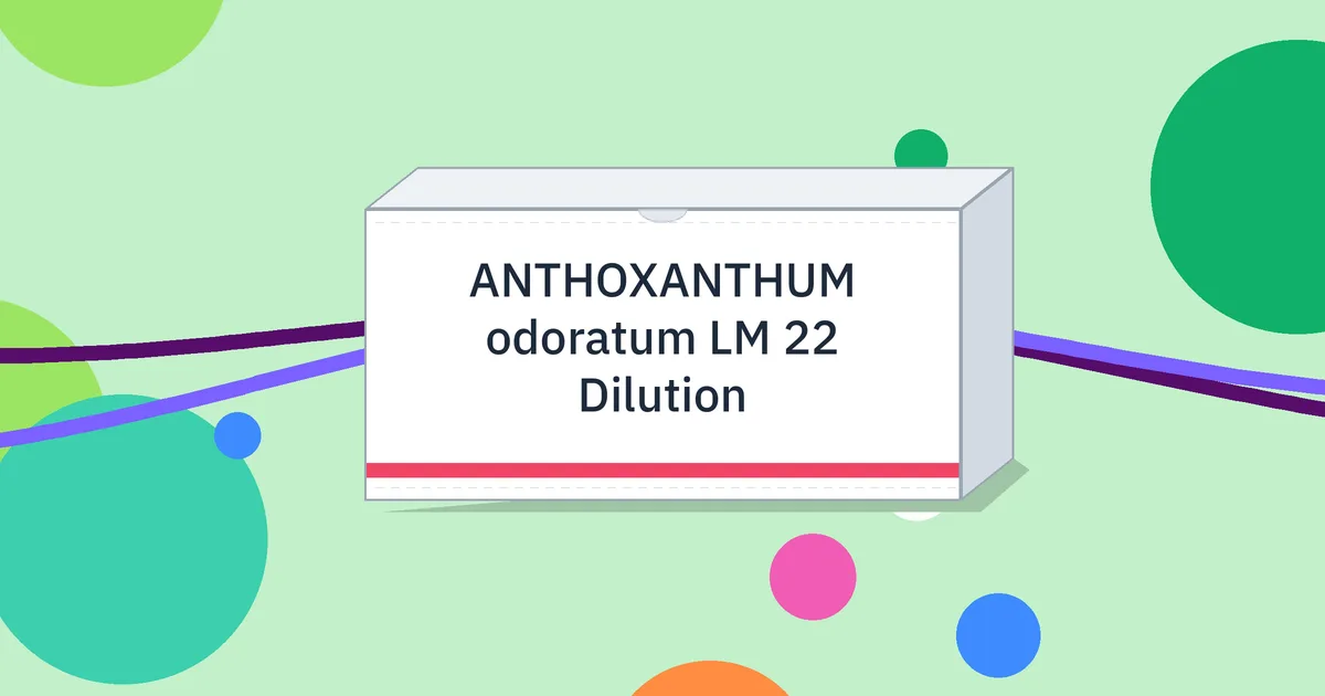 Symbolbild: Packung mit der Aufschrift ANTHOXANTHUM odoratum LM 22 Dilution (PZN 13369959) – Verfügbarkeit und Bezug in Apotheken in Frankfurt am Main