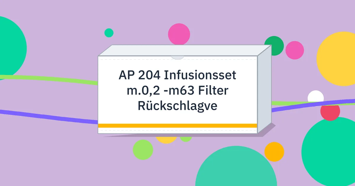 Symbolbild: Packung mit der Aufschrift AP 204 Infusionsset m.0,2 -m63 Filter Rückschlagve (PZN 14337507) – Verfügbarkeit und Bezug in Apotheken in Frankfurt am Main