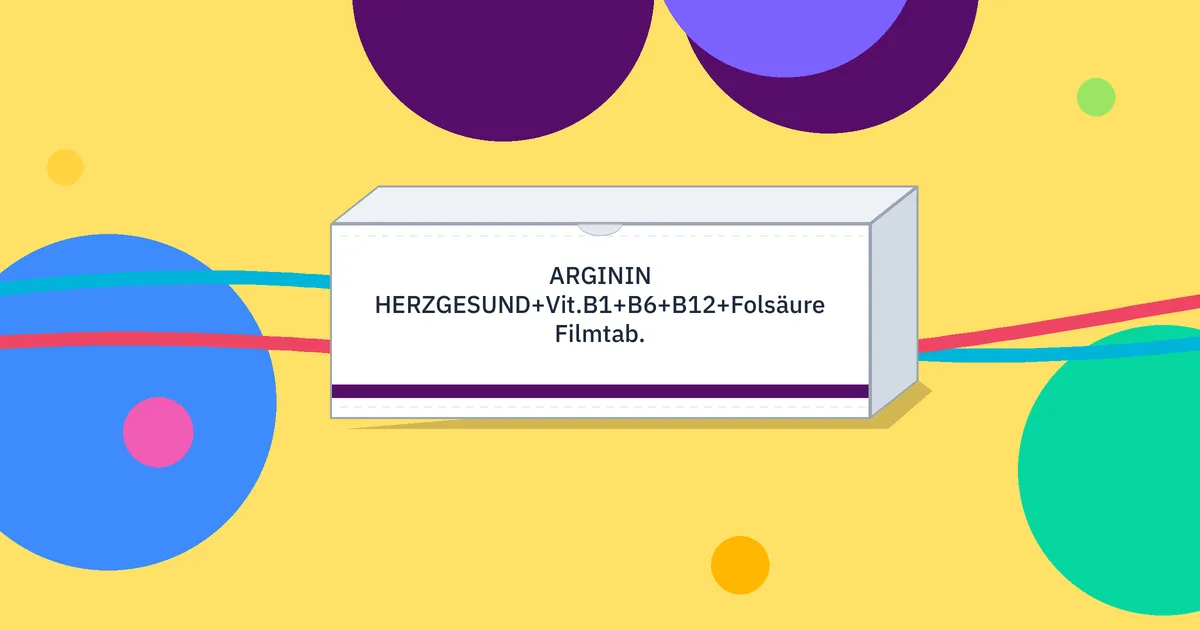 Symbolbild: Packung mit der Aufschrift ARGININ HERZGESUND+Vit.B1+B6+B12+Folsäure Filmtab. (PZN 19752903) – Verfügbarkeit und Bezug in Apotheken in Frankfurt am Main