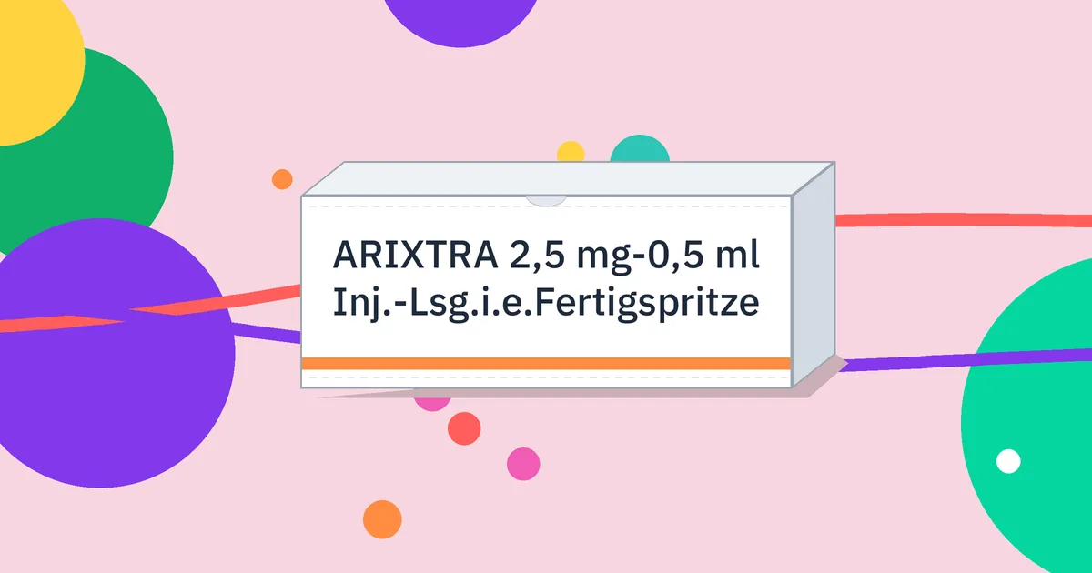 Symbolbild: Packung mit der Aufschrift ARIXTRA 2,5 mg-0,5 ml Inj.-Lsg.i.e.Fertigspritze (PZN 13229419) – Verfügbarkeit und Bezug in Apotheken in Frankfurt am Main