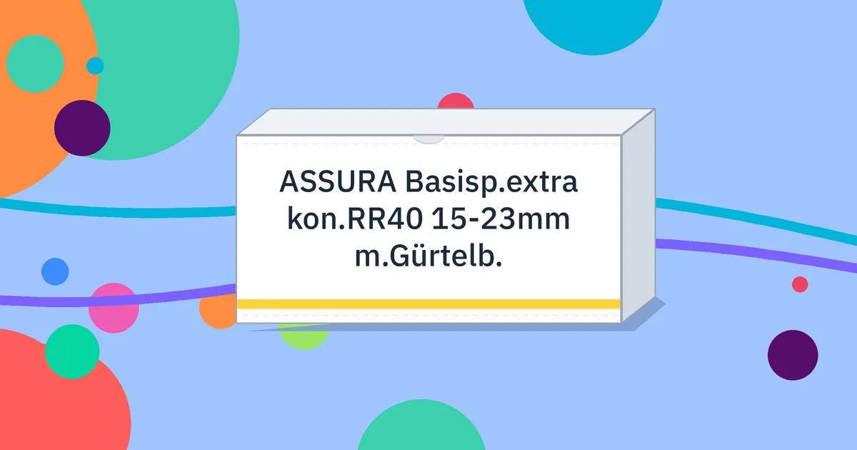 Symbolbild: Packung mit der Aufschrift ASSURA Basisp.extra kon.RR40 15-23mm m.Gürtelb. (PZN 02164852) – Verfügbarkeit und Bezug in Apotheken in Frankfurt am Main