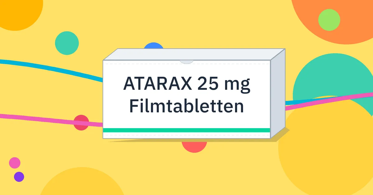 Symbolbild: Packung mit der Aufschrift ATARAX 25 mg Filmtabletten (PZN 00291032) – Verfügbarkeit und Bezug in Apotheken in Frankfurt am Main