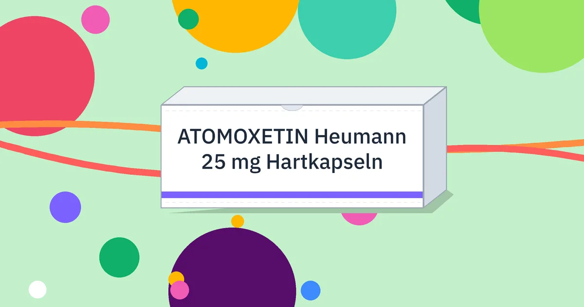 Symbolbild: Packung mit der Aufschrift ATOMOXETIN Heumann 25 mg Hartkapseln (PZN 18092988) – Verfügbarkeit und Bezug in Apotheken in Frankfurt am Main