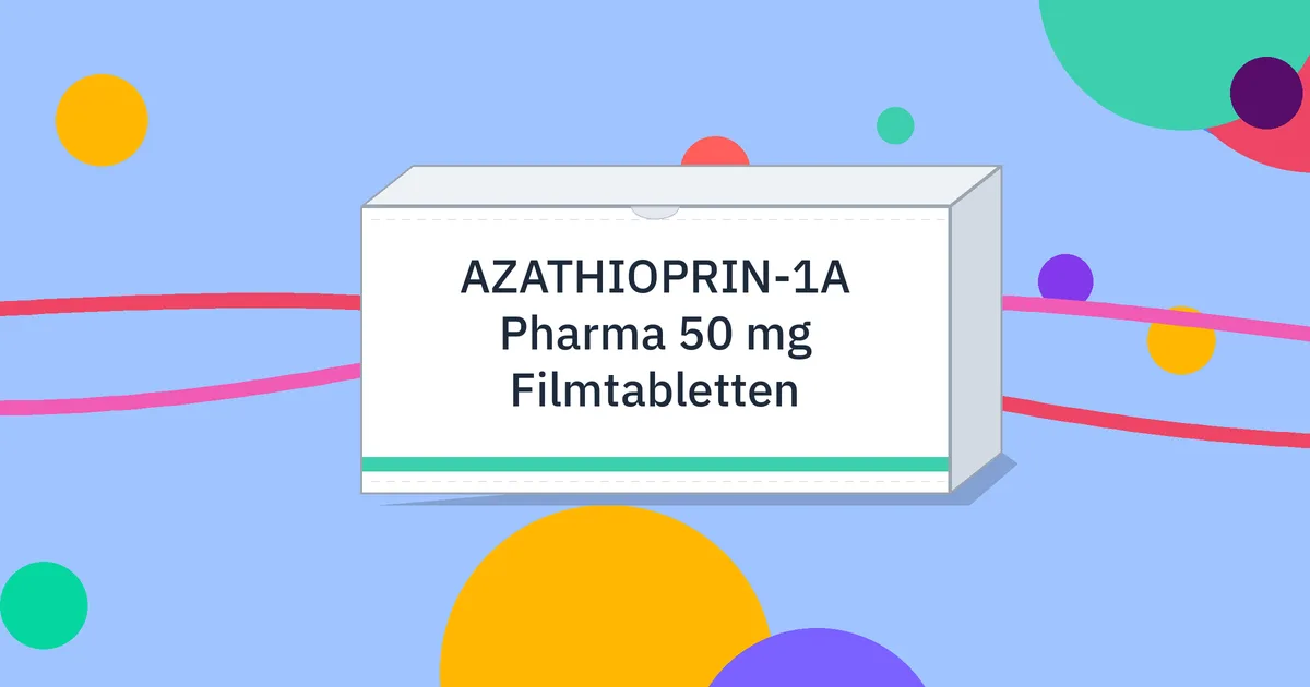Symbolbild: Packung mit der Aufschrift AZATHIOPRIN-1A Pharma 50 mg Filmtabletten (PZN 00766386) – Verfügbarkeit und Bezug in Apotheken in Frankfurt am Main