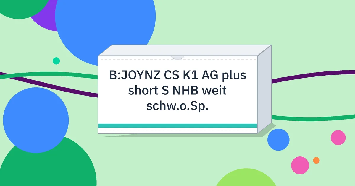 Symbolbild: Packung mit der Aufschrift B:JOYNZ CS K1 AG plus short S NHB weit schw.o.Sp. (PZN 20532880) – Verfügbarkeit und Bezug in Apotheken in Frankfurt am Main