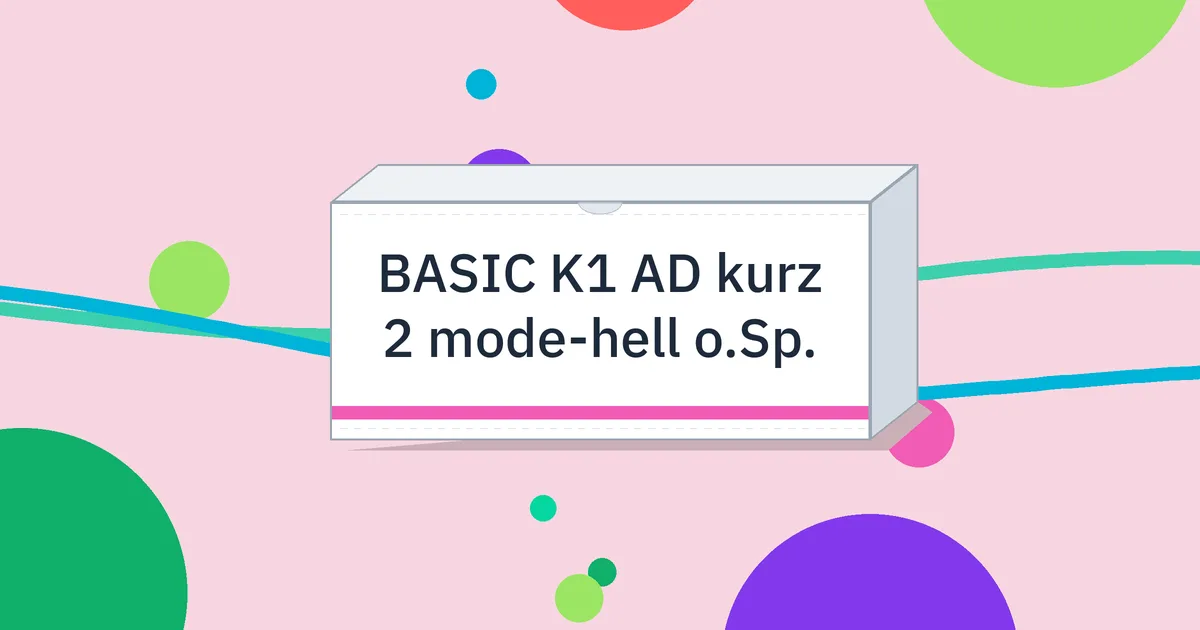 Symbolbild: Packung mit der Aufschrift BASIC K1 AD kurz 2 mode-hell o.Sp. (PZN 20257474) – Verfügbarkeit und Bezug in Apotheken in Frankfurt am Main