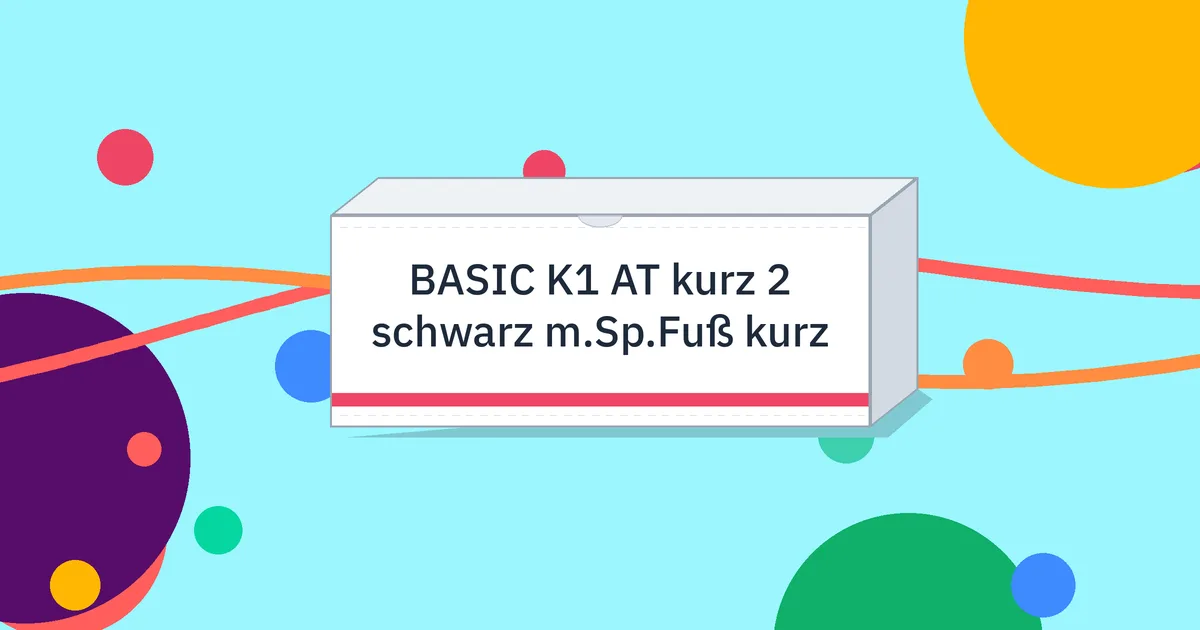 Symbolbild: Packung mit der Aufschrift BASIC K1 AT kurz 2 schwarz m.Sp.Fuß kurz (PZN 20262340) – Verfügbarkeit und Bezug in Apotheken in Frankfurt am Main